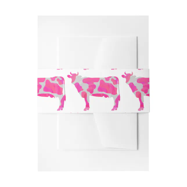 Cow Hot Pink and White Silhouette Invitation Belly Band | Zazzle
