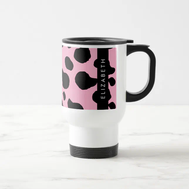 Cow Print, Cow Spots, Pink Cow, Your Name Travel Mug | Zazzle
