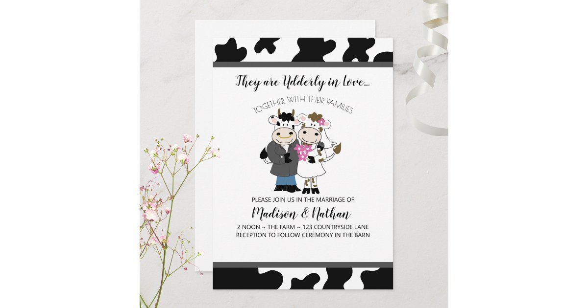 Cow Wedding Cute Couple Udderly in Love Invitation | Zazzle