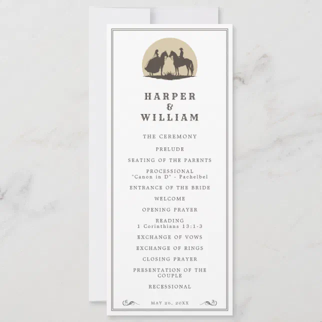 Cowboy couple wedding program invitation | Zazzle