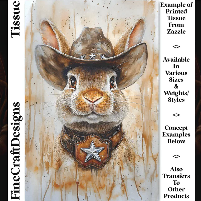 Cowboy Sheriff Bunny Rabbit In Hat DD5 Decoupage Tissue Paper | Zazzle