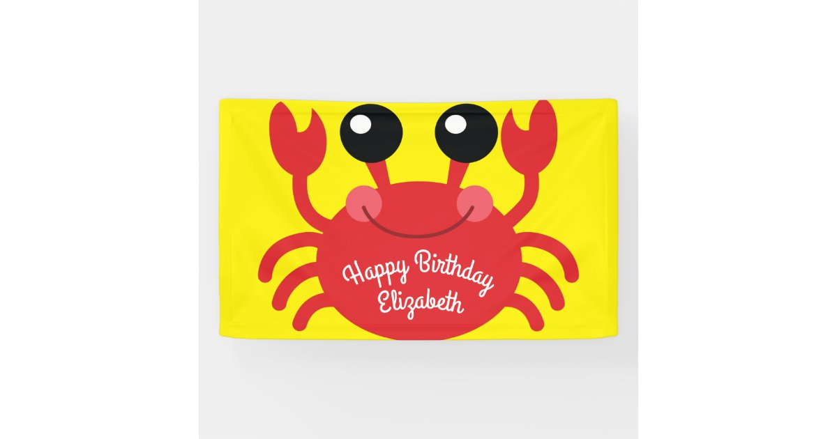 Crab Birthday Party Cute Cartoon Kids Banner | Zazzle