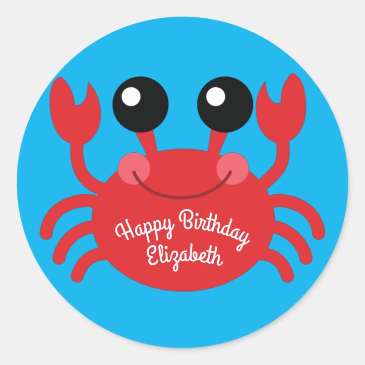 Crab Birthday Party Cute Cartoon Kids Classic Round Sticker | Zazzle