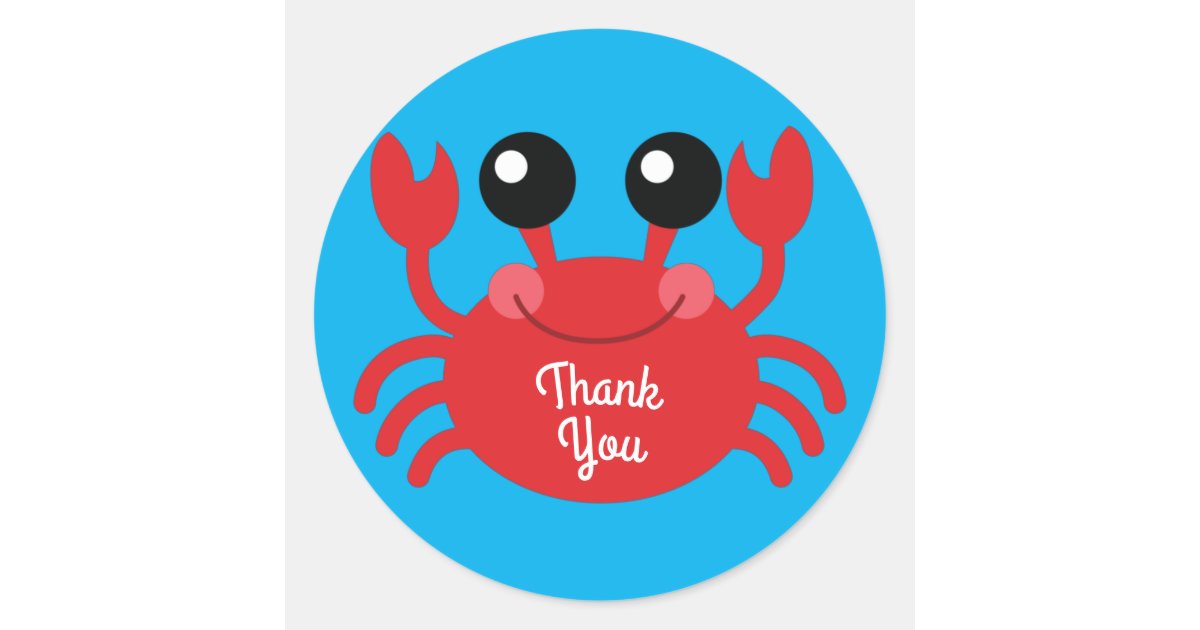 Crab Birthday Party Cute Cartoon Kids Thank You Classic Round Sticker ...