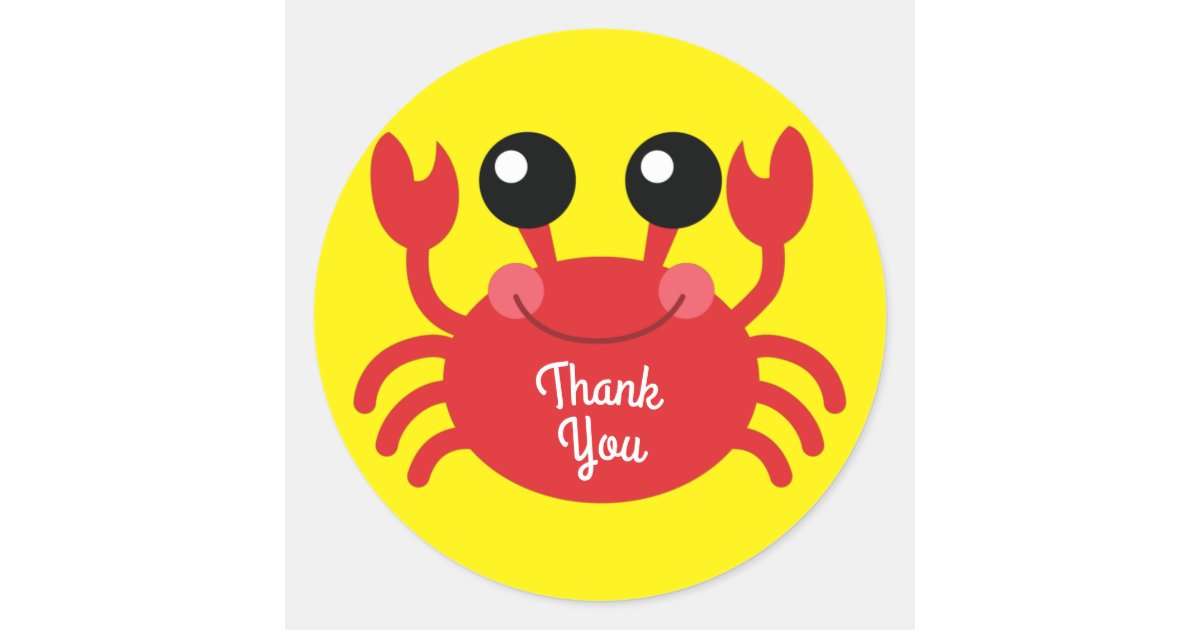 Crab Birthday Party Cute Cartoon Kids Thank You Classic Round Sticker ...