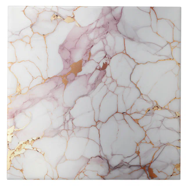 Cracked Pink and White Marble with Gold Tile | Zazzle