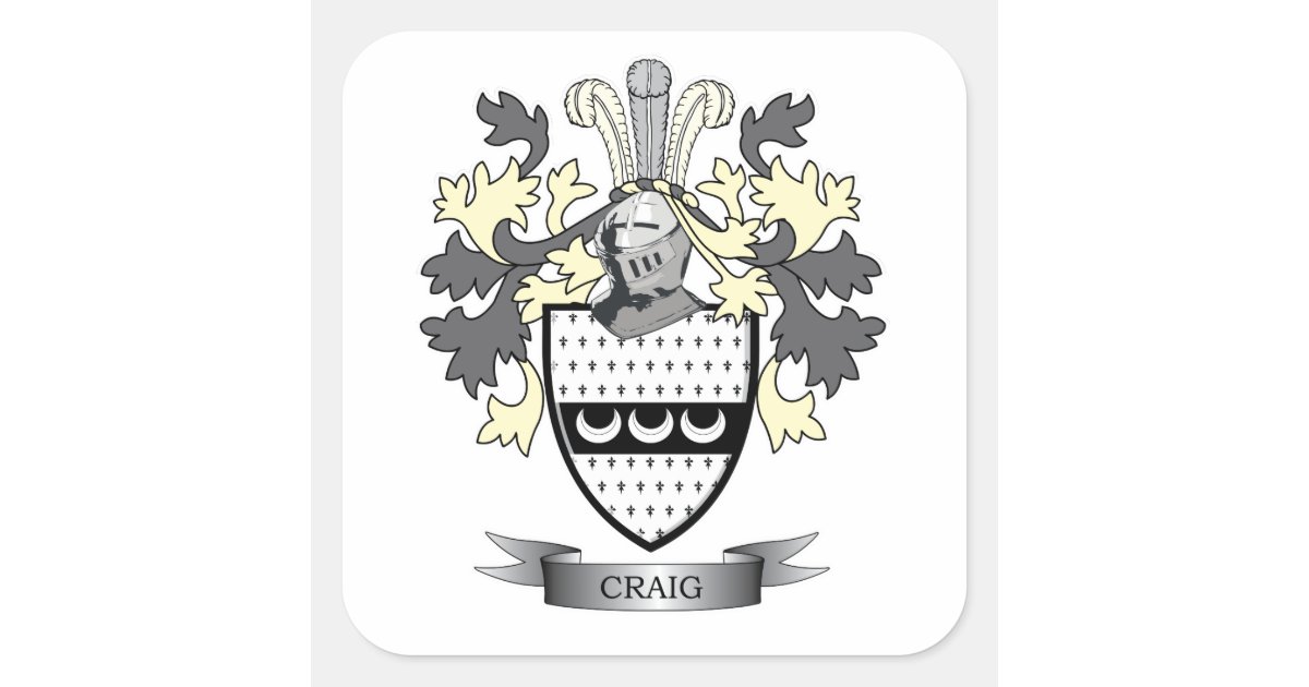 Craig Family Crest Coat of Arms Square Sticker | Zazzle