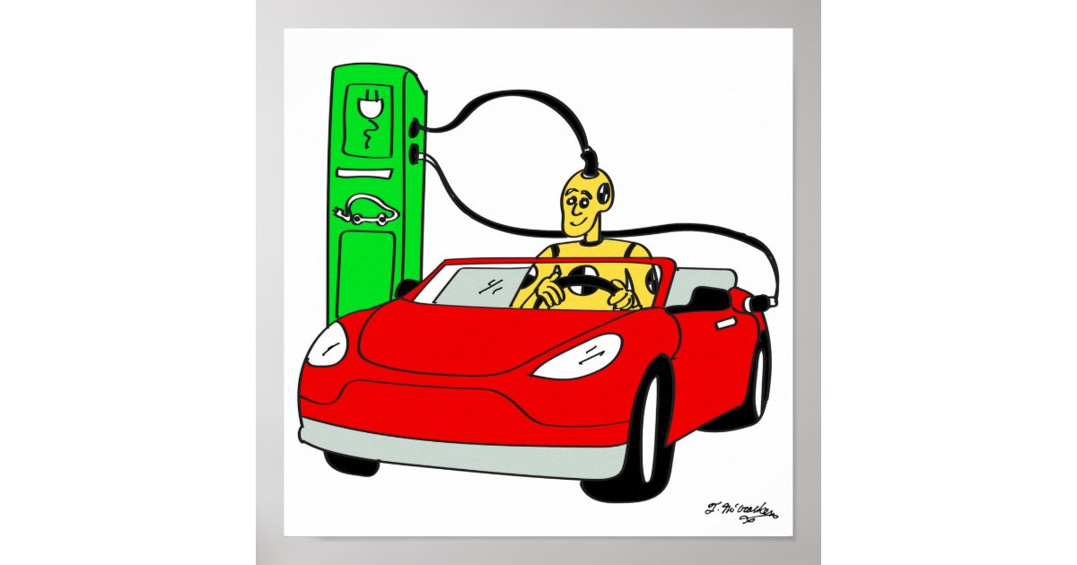 Crash Test Dummy & Car Recharging Poster | Zazzle