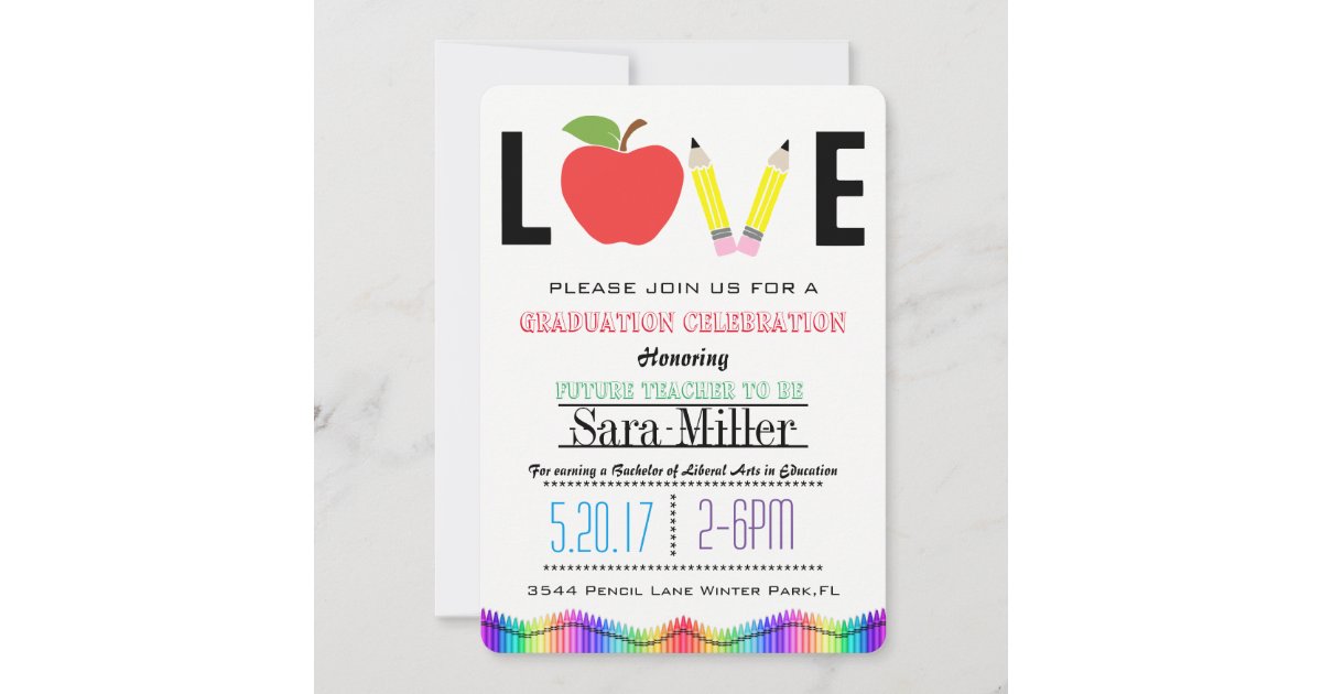 Crayola Rainbow Teacher Graduation Invitation | Zazzle