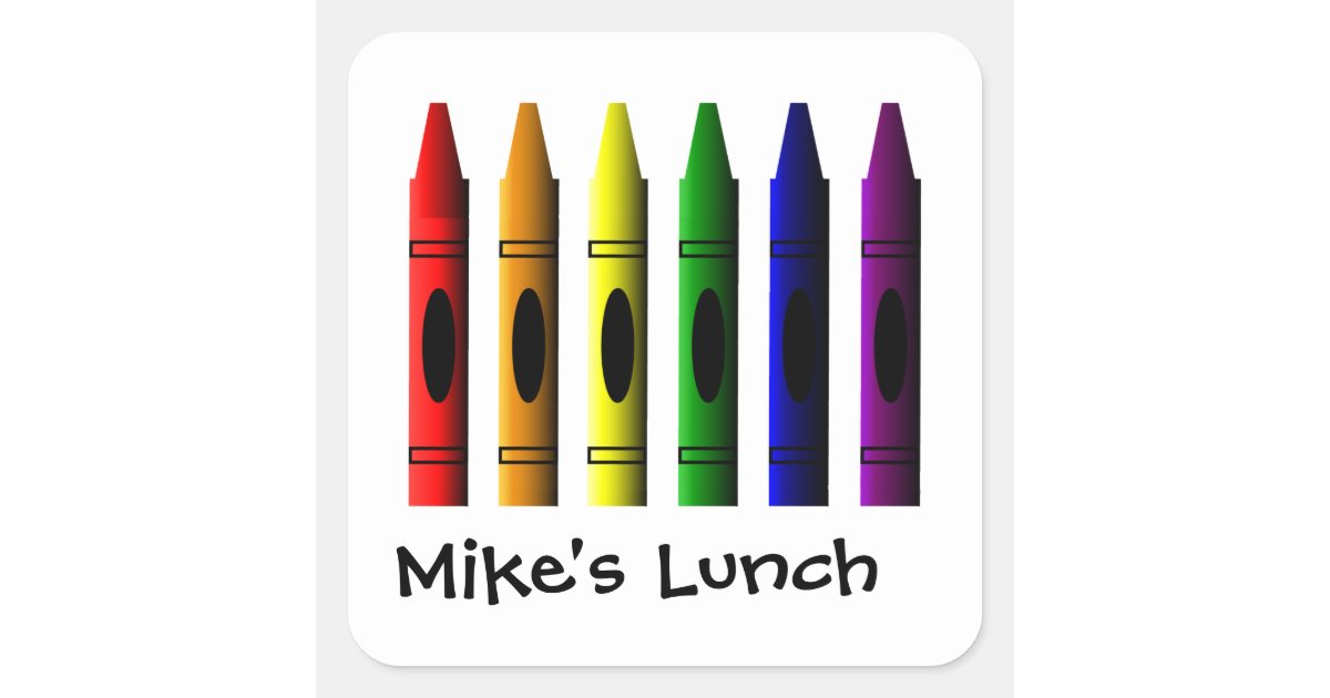 Crayons Name Template Crayon Lunch Bah Square Sticker | Zazzle