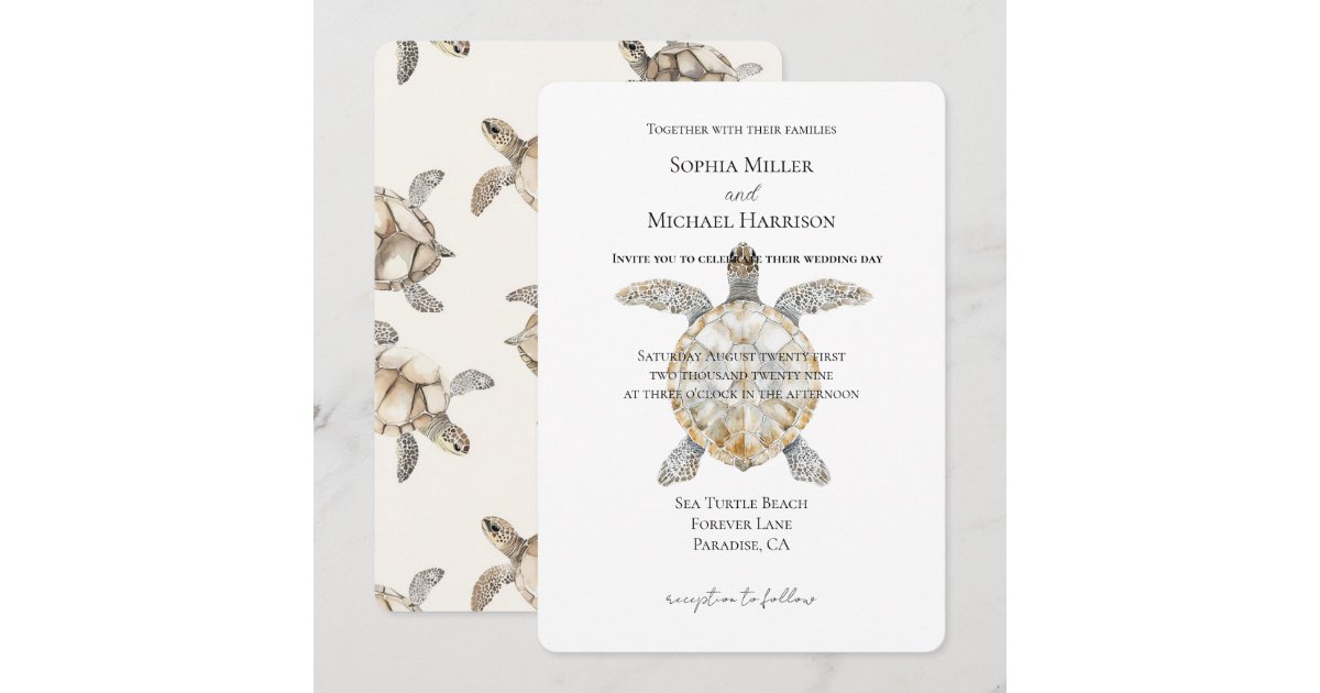 Cream Beach Sea Turtles Wedding Invitation | Zazzle