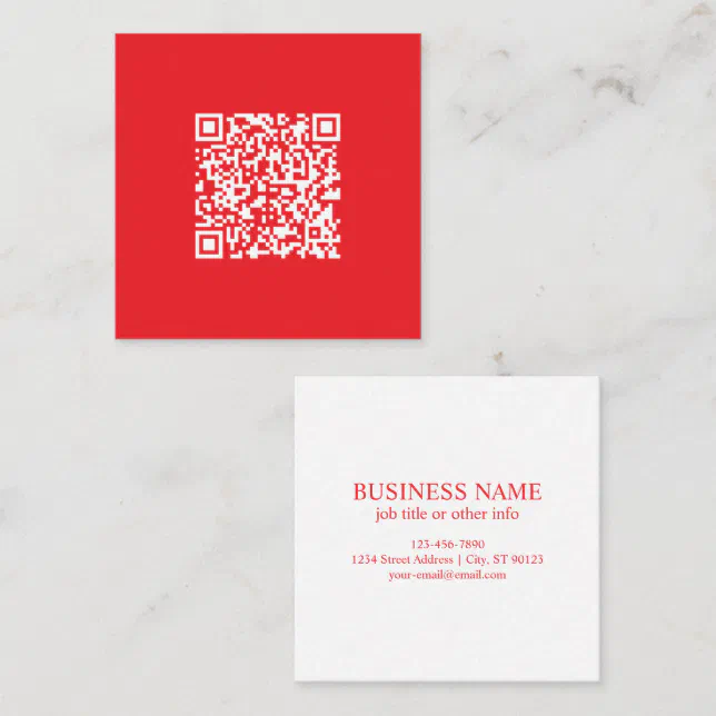 Create a Scannable Red (editable) QR code Square Business Card | Zazzle