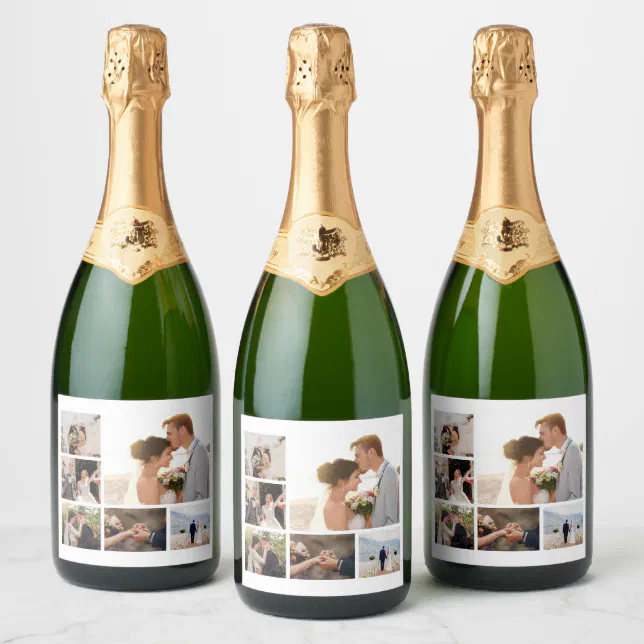 Create Your Own 6 Photo Collage Sparkling Wine Label | Zazzle
