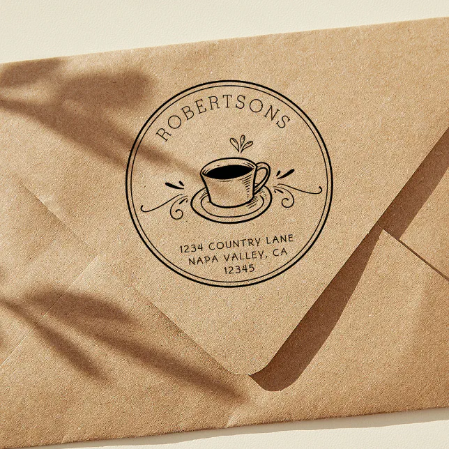 Create Your Own | Coffee Cup Return Address Rubber Stamp | Zazzle