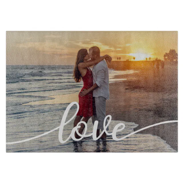 Create Your Own Love Script Romantic Couple Photo Cutting Board | Zazzle
