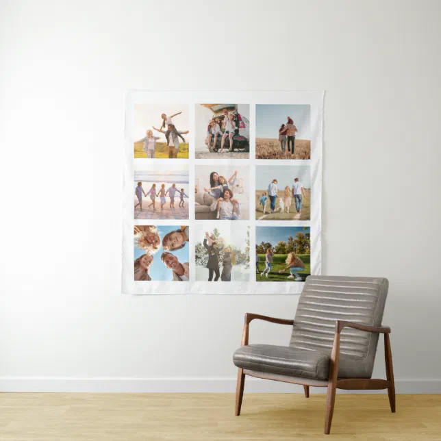 Create Your Own Modern 9 Photo Collage Square Tapestry | Zazzle