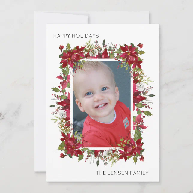 Create Your Own Poinsettias Happy Holidays Photo Holiday Card | Zazzle