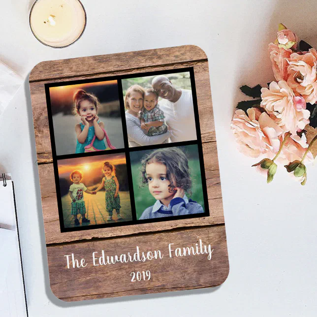 Create your own rustic wood family photo collage magnet | Zazzle
