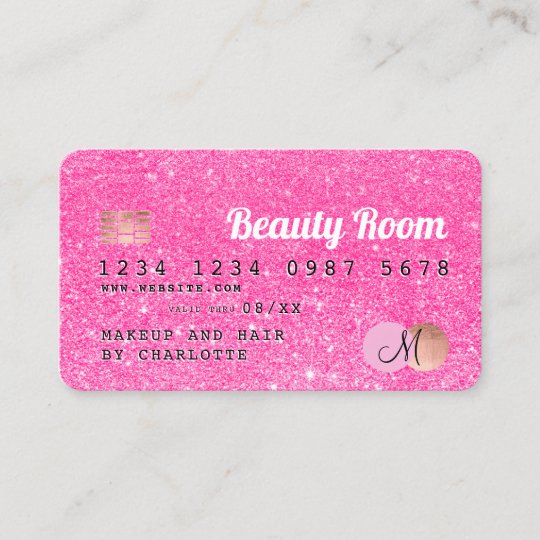 Credit card neon pink glitter beauty monogram | Zazzle.co.uk