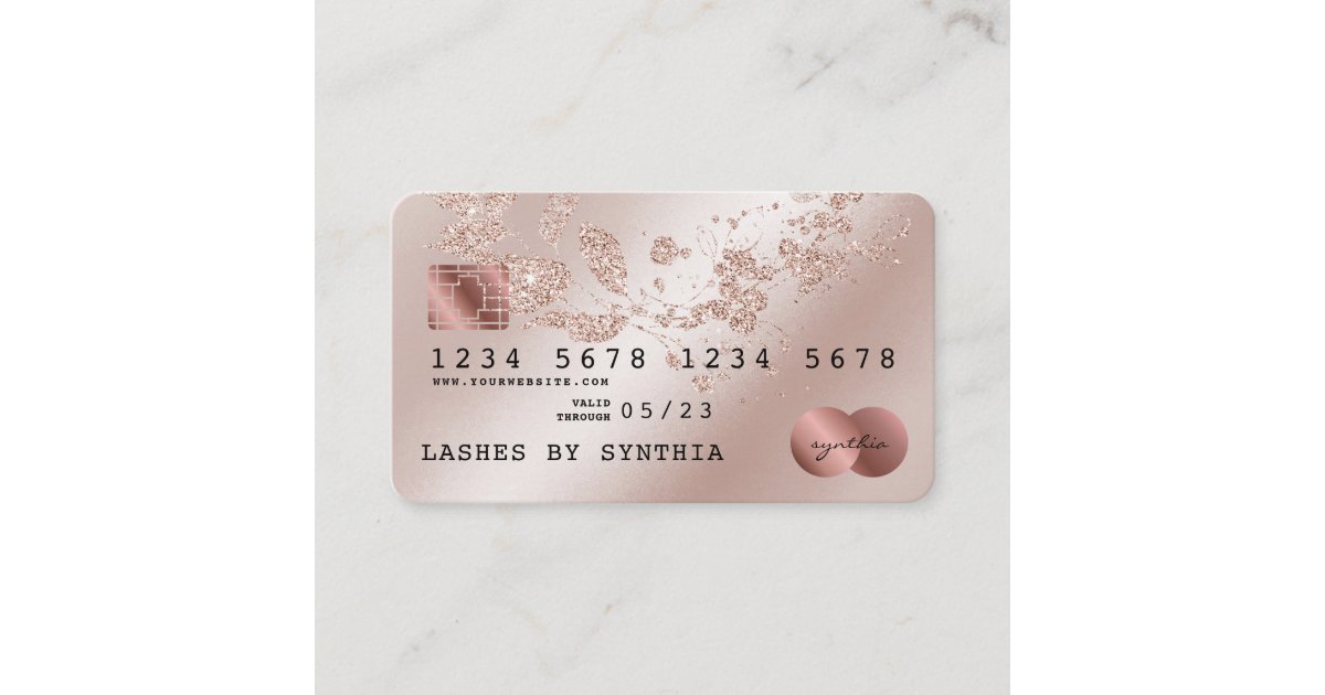 Credit Card Styled Rose Gold Glittering Floral | Zazzle