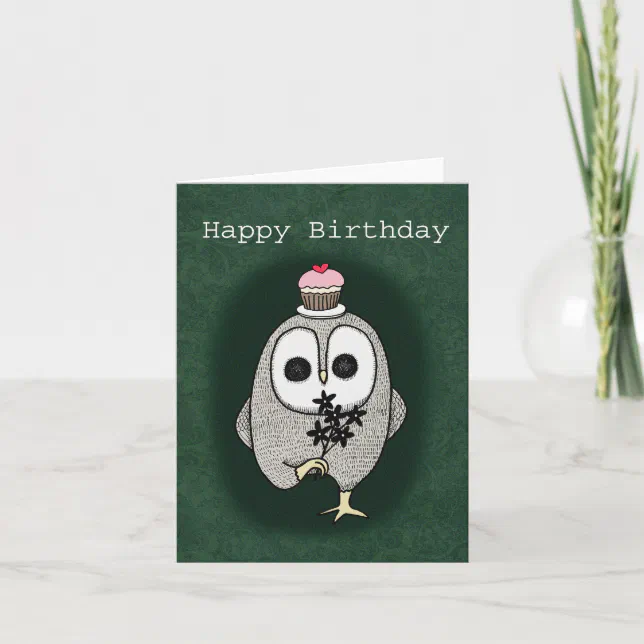 Creepy Cute Goth Owl Weird Happy Birthday Card | Zazzle