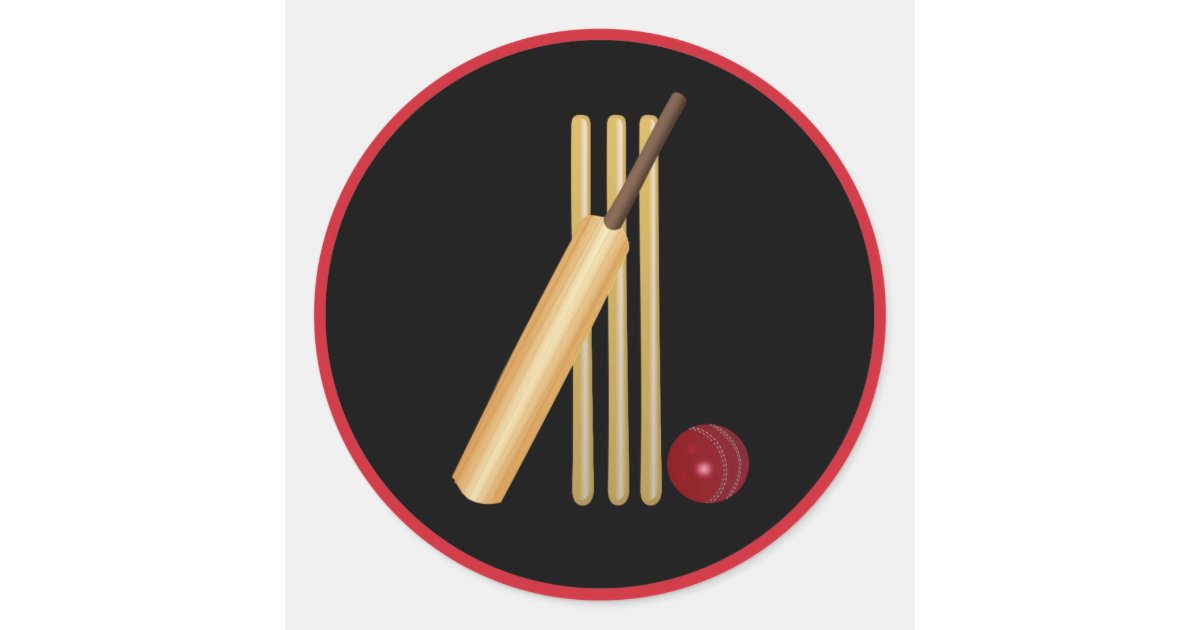 Cricket, wicket, bat and ball classic round sticker | Zazzle
