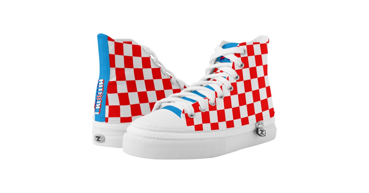 Croatia Inscription Checkered Pattern Flag High Tops | Zazzle