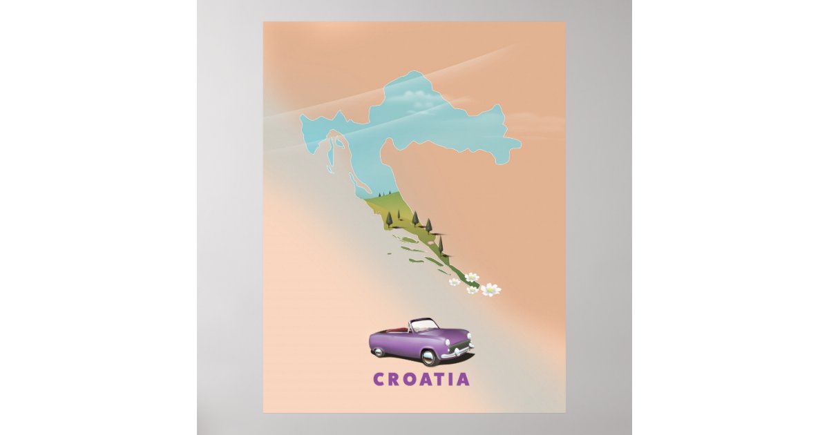 Croatia Map Illustrated print poster. | Zazzle