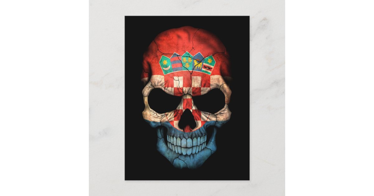 Croatian Flag Skull on Black Postcard | Zazzle
