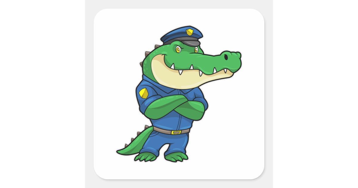 Crocodile as Police officer with Police uniform Square Sticker | Zazzle