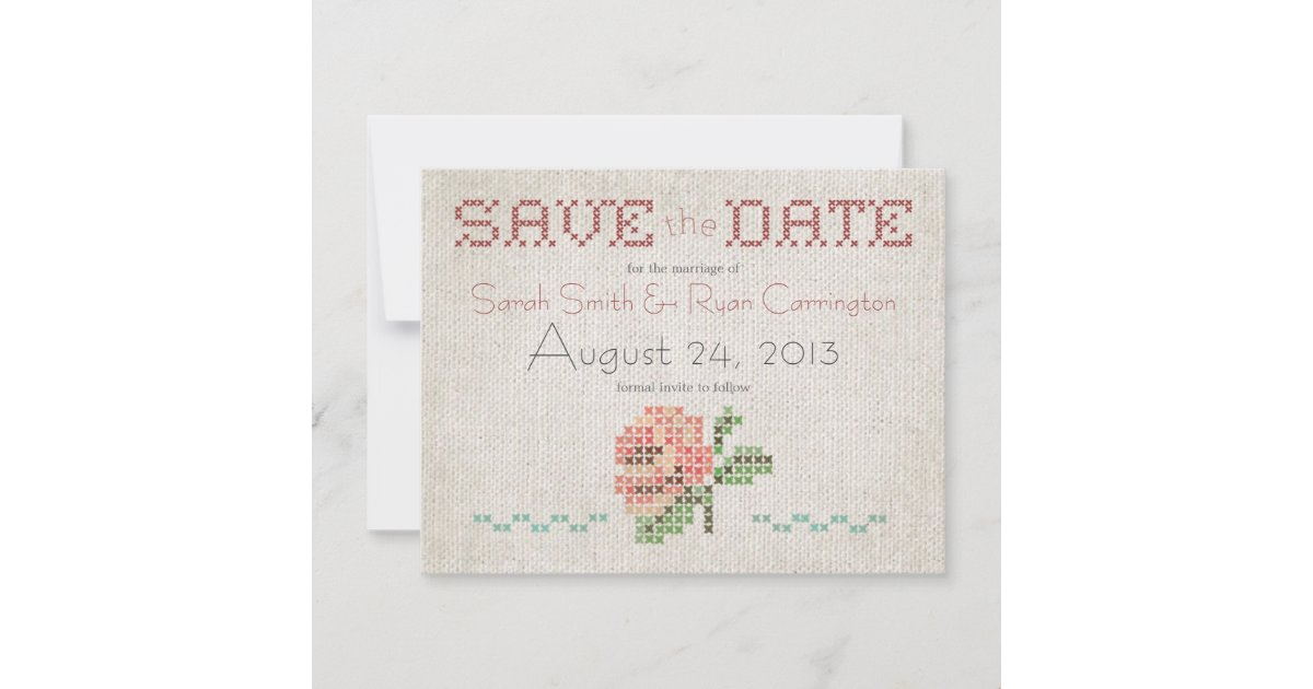 Cross-stitch Antique Wedding Save the Date Card | Zazzle
