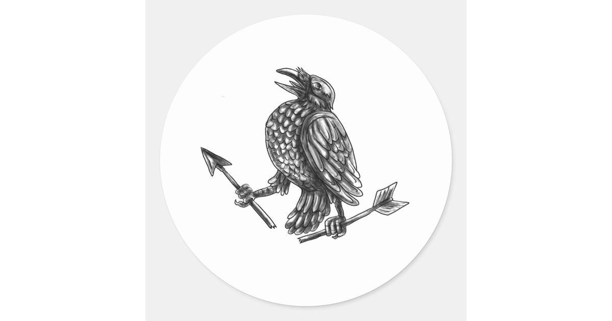 Crow Clutching Broken Arrow Tattoo Classic Round Sticker | Zazzle