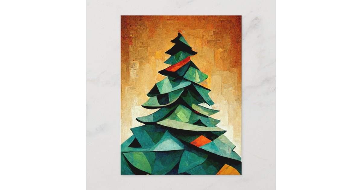 Cubism, Christmas tree at Christmas. painted. Postcard | Zazzle