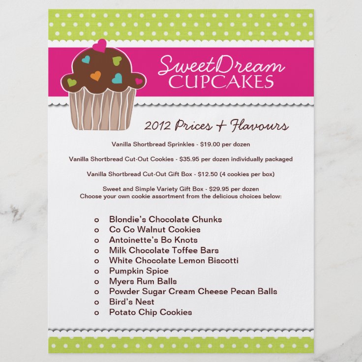 Cupcake Bakery Price List Flyer | Zazzle