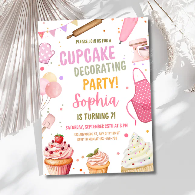 Cupcake Decorating Party Invite, Cooking Birthday Invitation | Zazzle