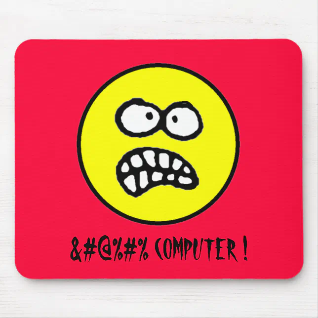 Cursed Computer Funny Angry Face and Cuss Words Mouse Mat | Zazzle