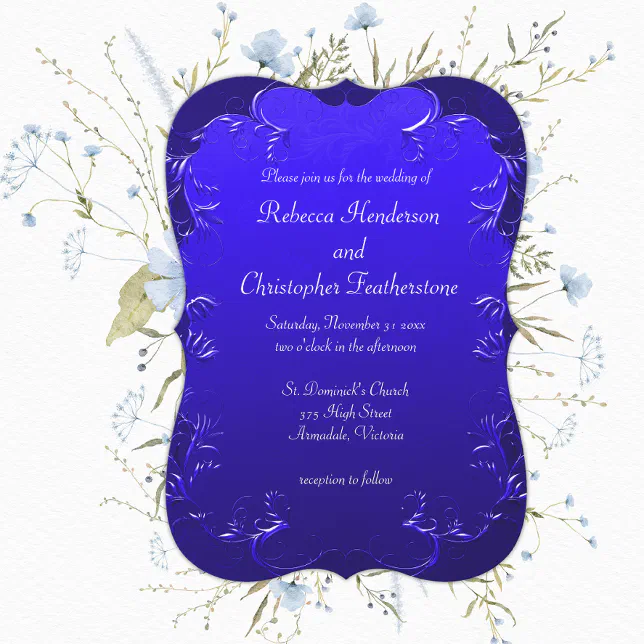 Curved Blue Elegance Vintage Wedding Invitation | Zazzle