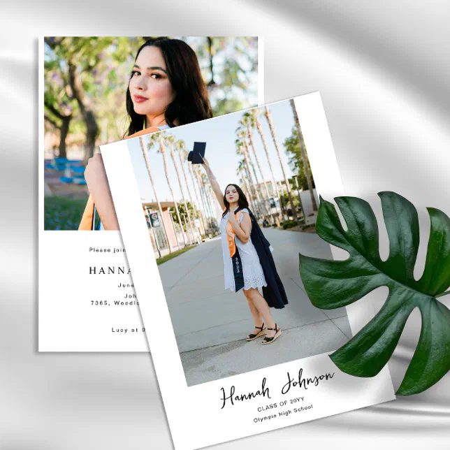 Custom 2 Photo Calligraphy Script Graduation Invitation | Zazzle
