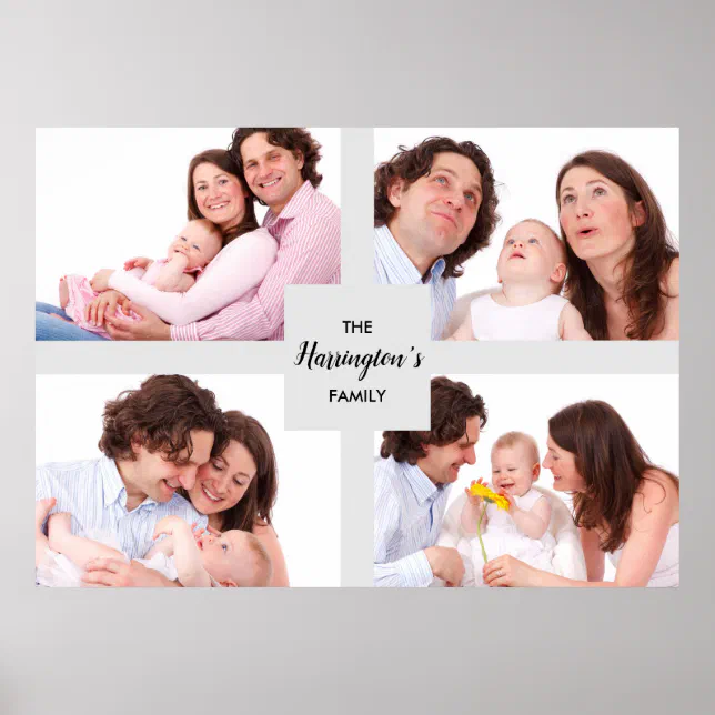 Custom 4 Family Photos Collage Rectangle Frame Poster | Zazzle