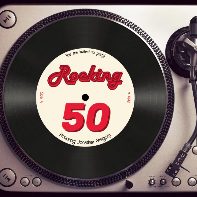 Custom 50th Birthday Retro Music Record Rocking Invitation | Zazzle