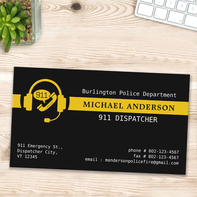 Custom 911 Dispatcher Simple Thin Gold Line Logo Business Card | Zazzle