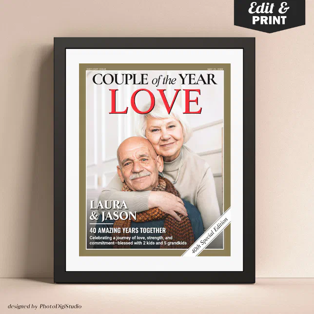 Custom Anniversary Magazine Cover, Couple Portrait Poster | Zazzle