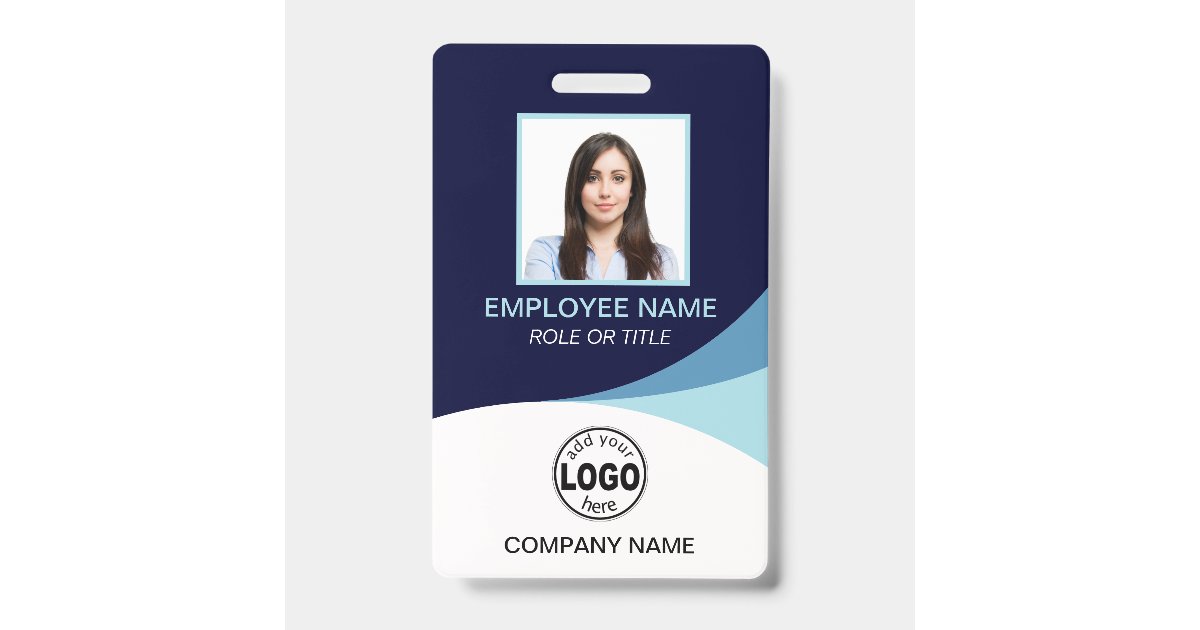 Custom Blue Corporate Employee Photo Name Tags ID Badge | Zazzle