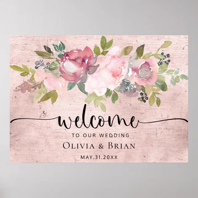 Custom Blush Floral Wedding Welcome Sign | Zazzle