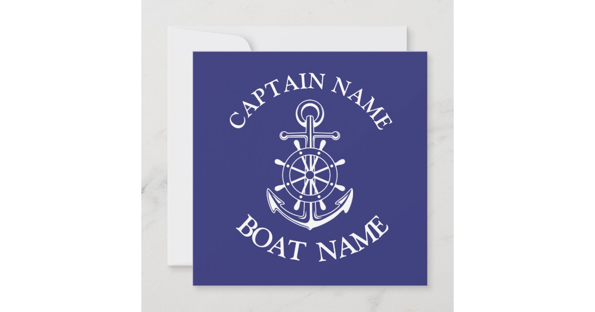 Custom boat captain name navy nautical sailor invitation | Zazzle
