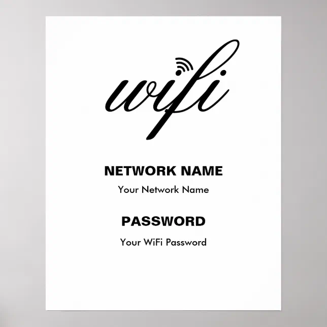 Custom Branded Wi-Fi details and Password White Poster | Zazzle