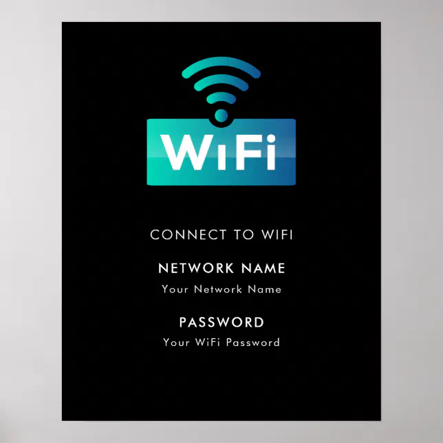 Custom Branded Wifi Network Connect Modern Black Poster | Zazzle