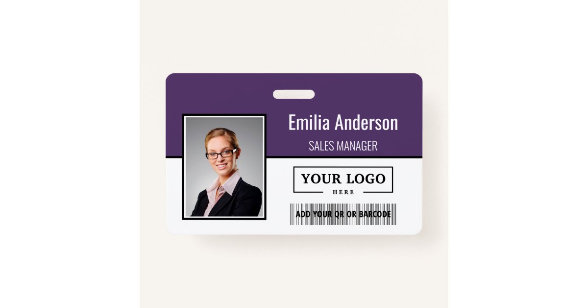 Custom Business Logo Barcode Employee Photo ID Badge | Zazzle