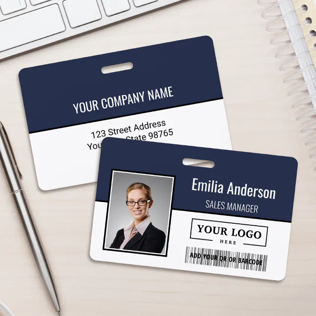 Custom Business Logo Barcode Employee Photo ID Badge | Zazzle