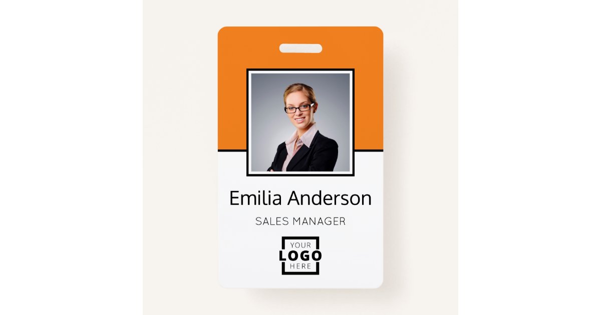 Custom Business Logo Basic Barcode Employee Photo ID Badge | Zazzle